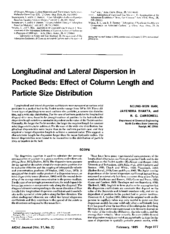 (PDF) Longitudinal and lateral dispersion in packed beds: Effect of ...