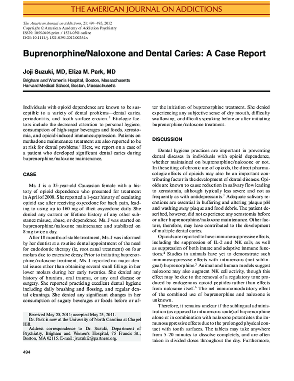 (PDF) Buprenorphine/Naloxone and Dental Caries: A Case Report