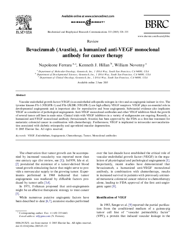 (PDF) Bevacizumab (Avastin), a humanized anti-VEGF monoclonal antibody ...
