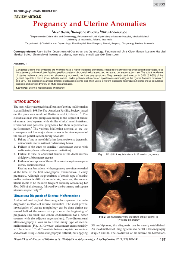 Pdf Pregnancy And Uterine Anomalies