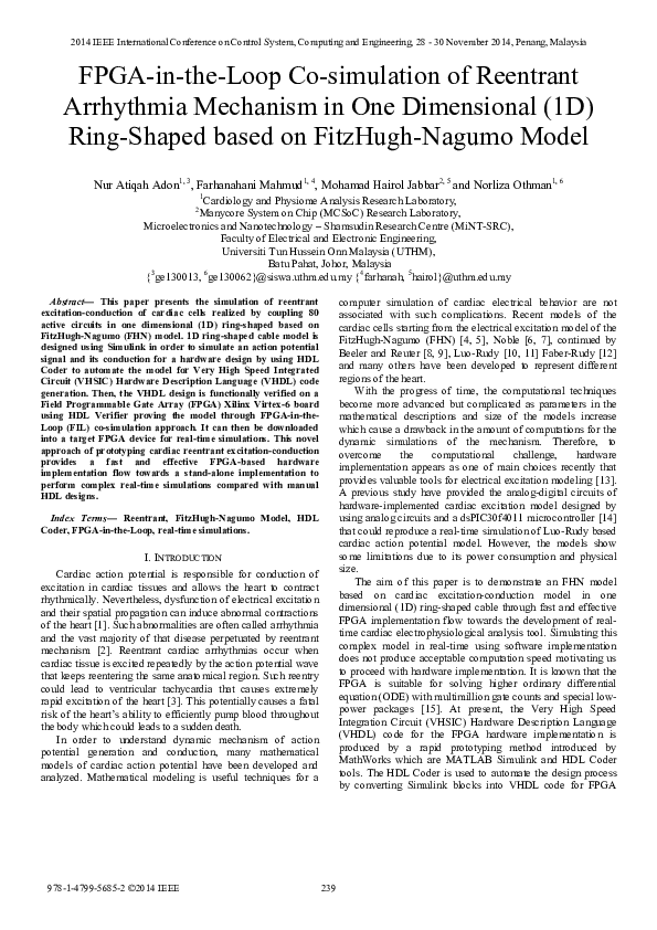 (PDF) FPGA-in-the-loop co-simulation of reentrant arrhythmia mechanism in one dimensional (1D ...