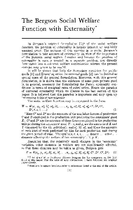 (PDF) The Bergson Social Welfare Function with Externality