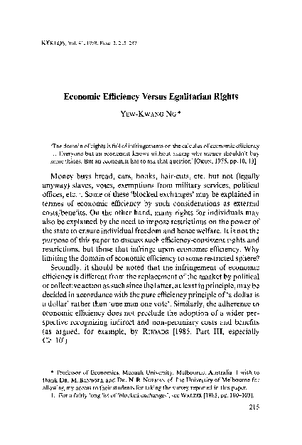 (PDF) Economic Efficiency versus Egalitarian Rights: A Response