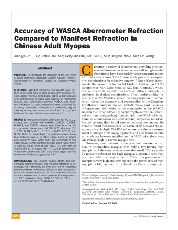 (PDF) Accuracy of WASCA Aberrometer Refraction Compared to Manifest ...