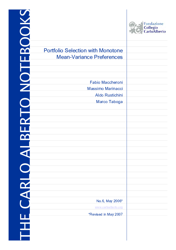 (PDF) Portfolio Selection with Monotone Mean-Variance Preferences