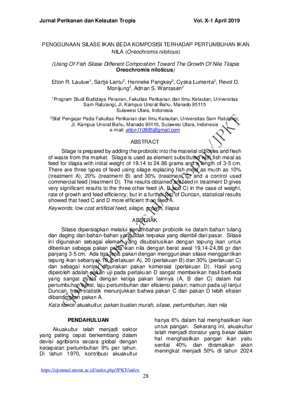 (PDF) Using Of Fish Silase Different Composition Toward The Growth Of ...