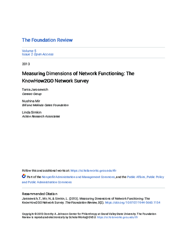 (PDF) Measuring Dimensions of Network Functioning: The KnowHow2GO ...