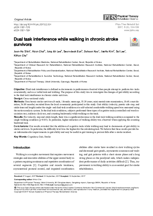 (PDF) Dual task interference while walking in chronic stroke survivors