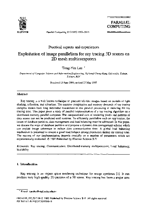 Pdf Exploitation Of Image Parallelism For Ray Tracing 3d Scenes On 2d