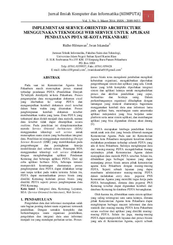 (PDF) Implementasi Service-Oriented Architecture Menggunakan Teknologi ...
