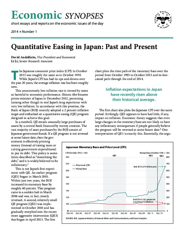 (PDF) Quantitative Easing in Japan: Past and Present