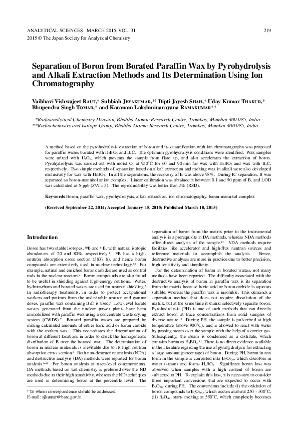(PDF) Separation of Boron from Borated Paraffin Wax by Pyrohydrolysis ...
