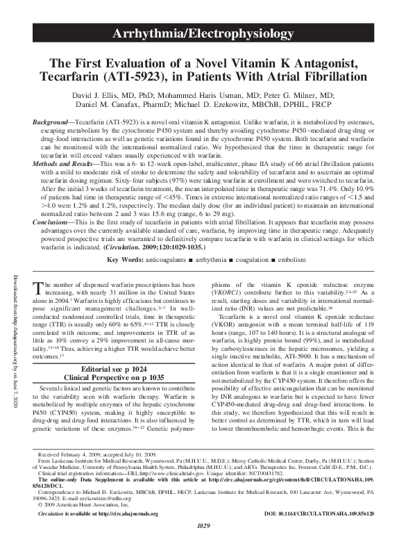 (PDF) The first evaluation of a novel vitamin K antagonist, tecarfarin ...