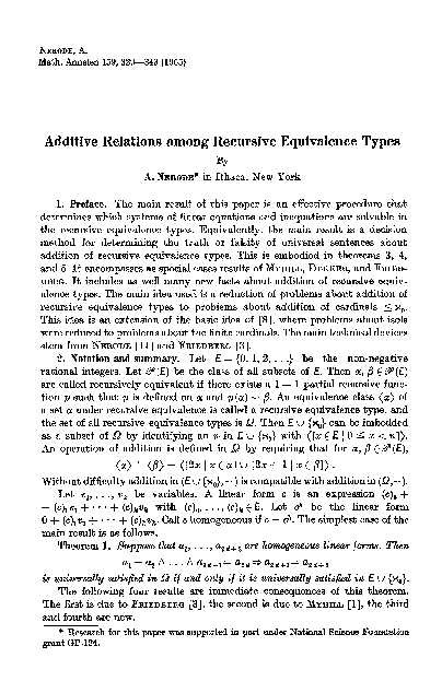 Pdf Additive Relations Among Recursive Equivalence Types Anil Nerode