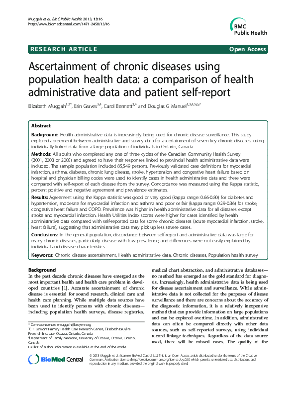 (PDF) Ascertainment of chronic diseases using population health data: a ...