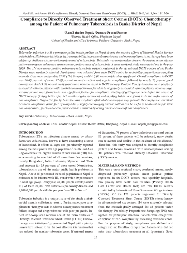 (PDF) Compliance to Directly Observed Treatment Short Course (DOTS ...