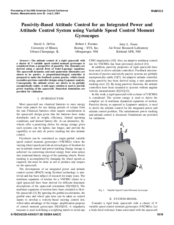 Pdf Passivity Based Attitude Control For An Integrated Power And Attitude Control System Using