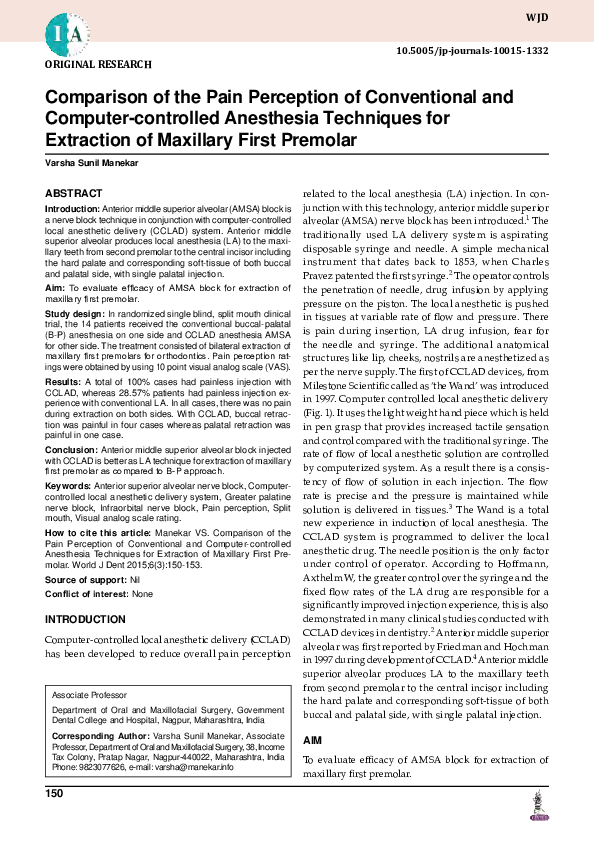 (PDF) Comparison of the Pain Perception of Conventional and Computer ...