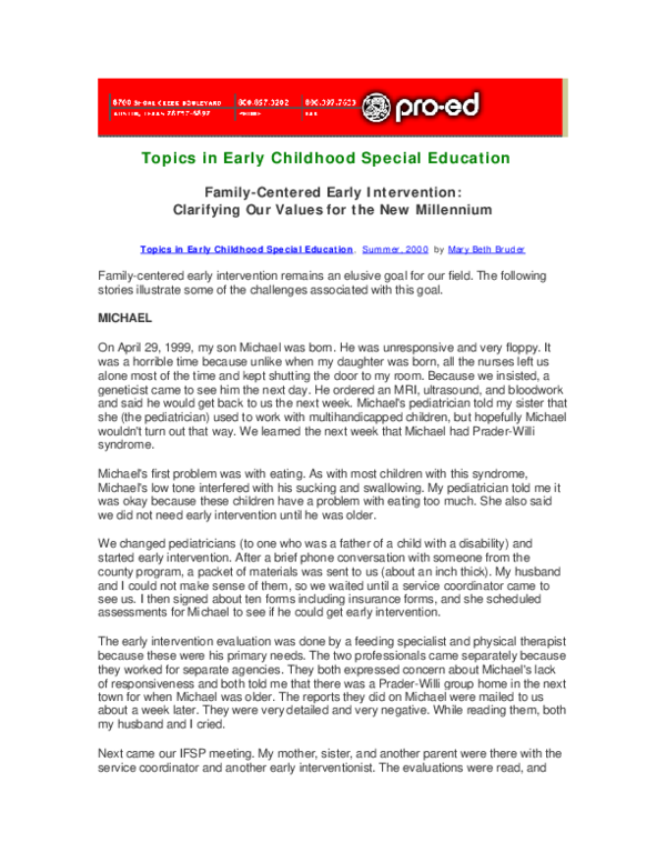 (PDF) Family-Centered Early Intervention: Clarifying Our Values for the ...