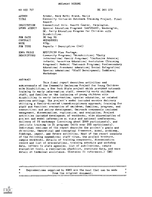 (PDF) Community Inclusion Outreach Training Project. Final Report