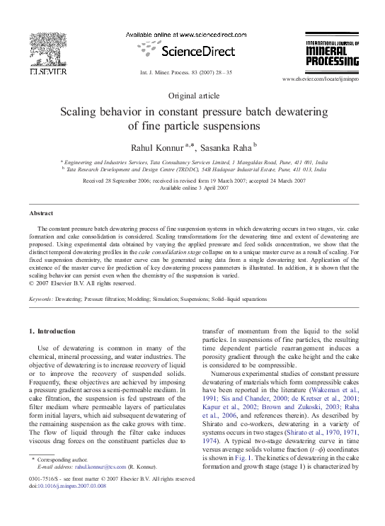 (PDF) Scaling behavior in constant pressure batch dewatering of fine particle suspensions
