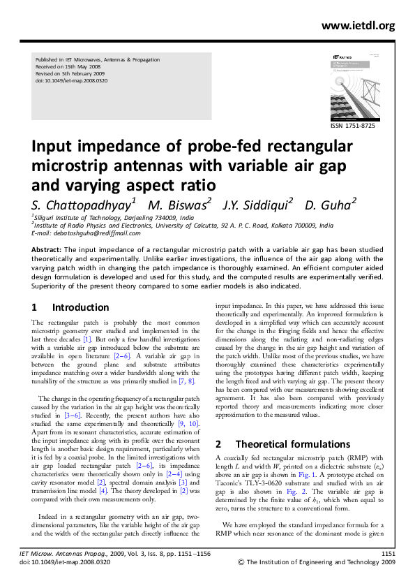 (PDF) Input impedance of probe-fed rectangular microstrip antennas with variable air gap and ...