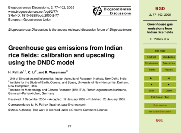 (PDF) Greenhouse gas emissions from Indian rice fields: calibration and ...