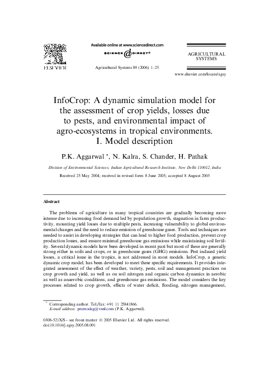 (PDF) InfoCrop: A dynamic simulation model for the assessment of crop ...