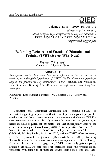 (PDF) Technical and Vocational Education and Training (TVET): What Next?