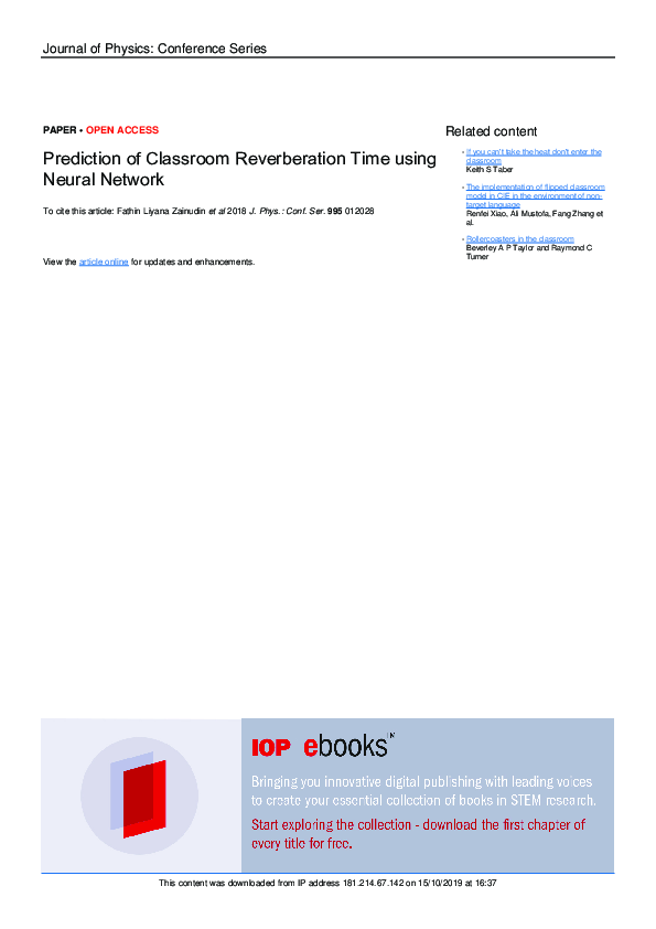 Pdf Prediction Of Classroom Reverberation Time Using Neural Network