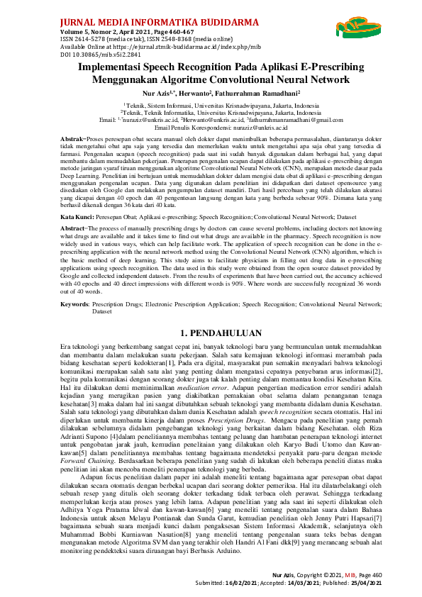 (PDF) Implementasi Speech Recognition Pada Aplikasi E-Prescribing Menggunakan Algoritme ...