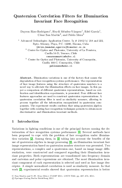 Pdf Quaternion Filters For Robust Face Recognition Under Illumination