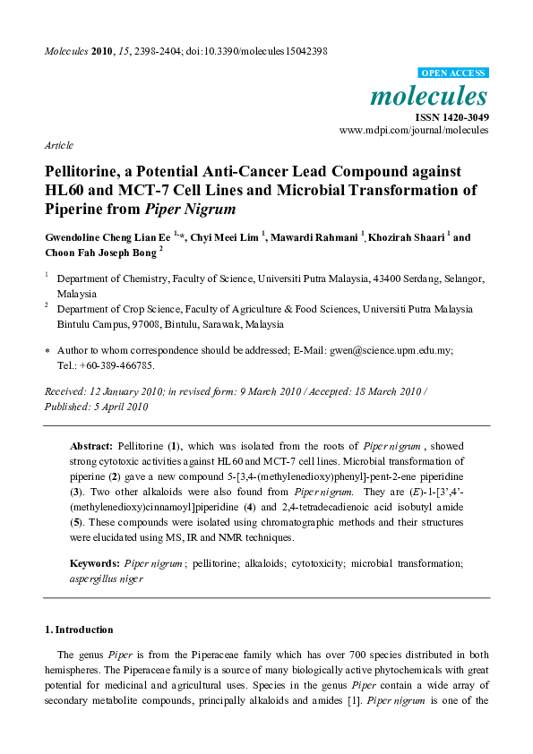(PDF) Pellitorine, a Potential Anti-Cancer Lead Compound against HL60 ...