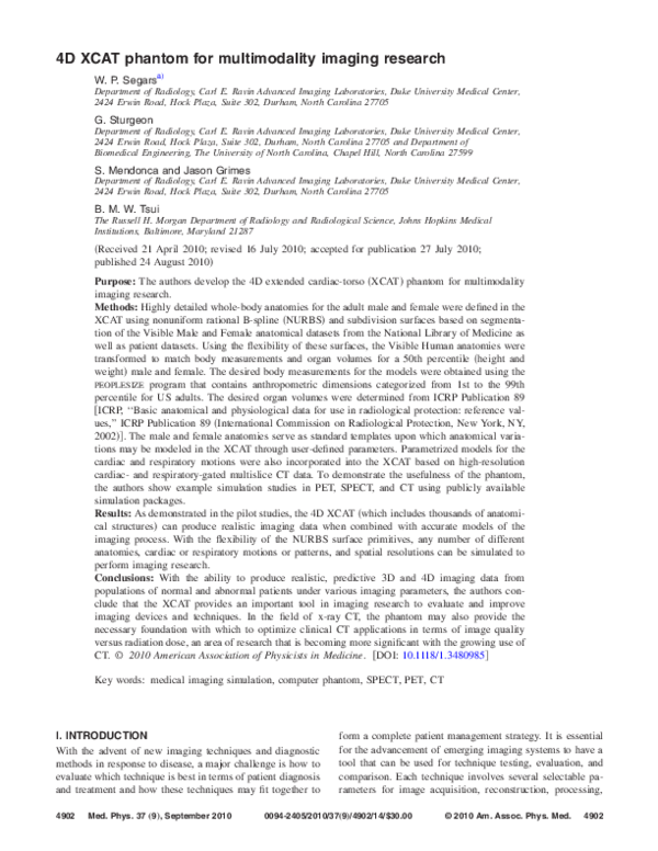 (PDF) 4D XCAT phantom for multimodality imaging research | Benjamin ...