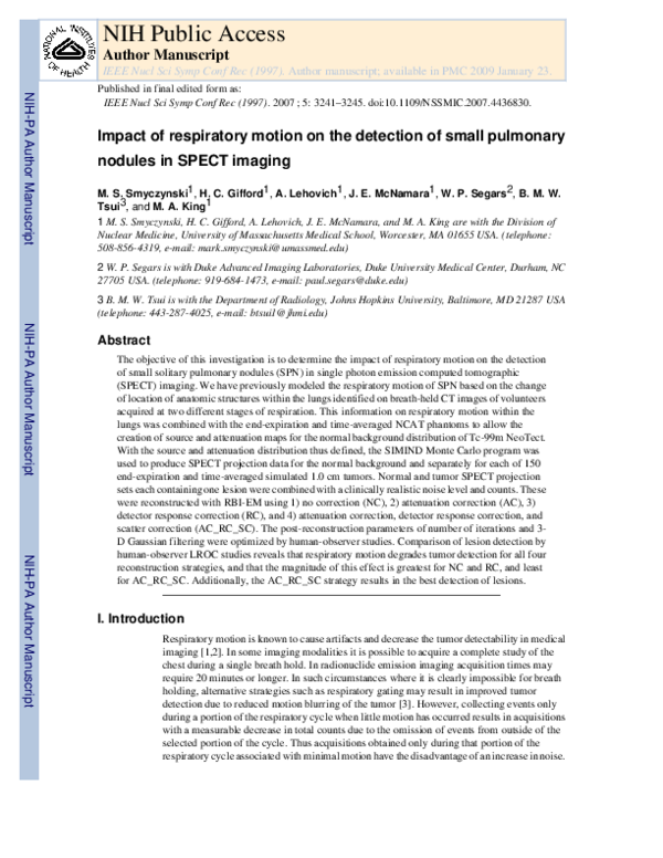 (PDF) Impact of respiratory motion on the detection of small pulmonary ...