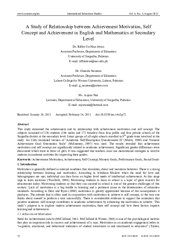 (PDF) A Study of Relationship between Achievement Motivation, Academic ...