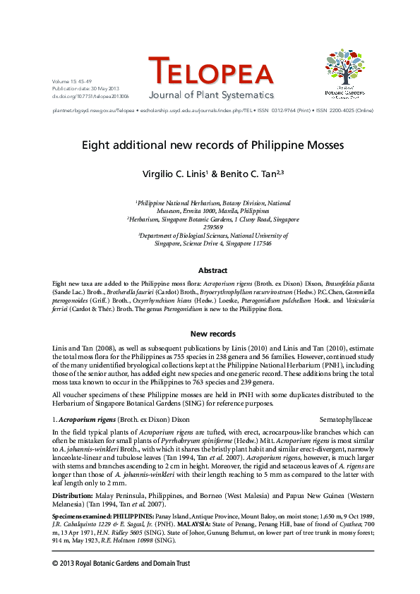 (PDF) Eight additional new records of Philippine mosses