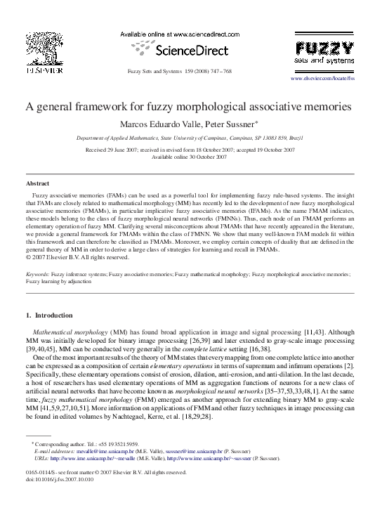 (PDF) Fuzzy Morphological Associative Memories Framework