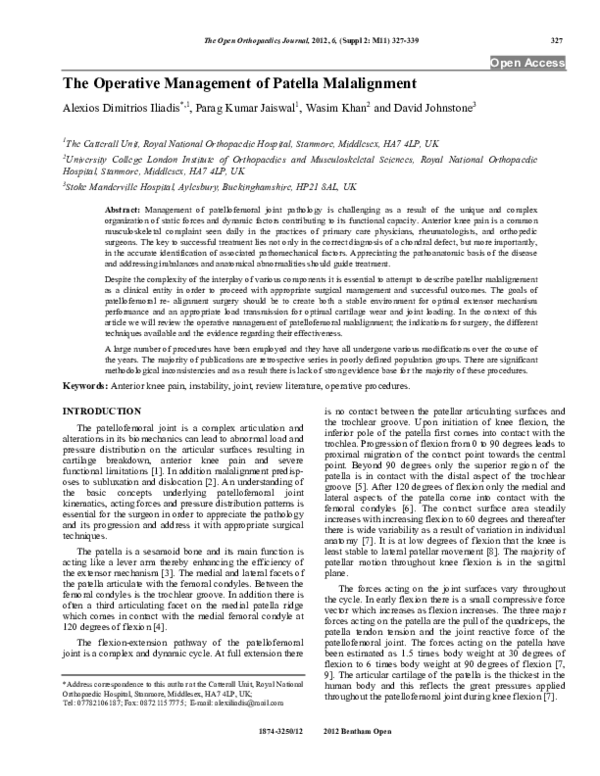 (PDF) The operative management of patella malalignment