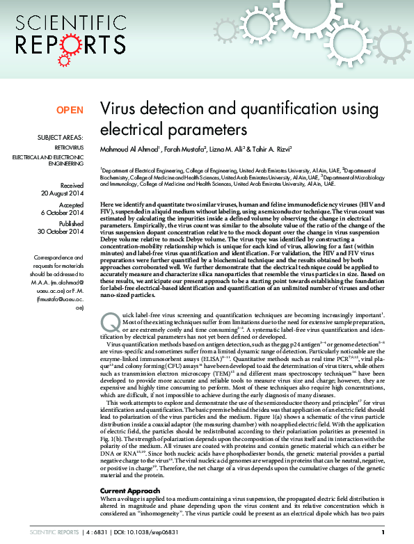 (PDF) Virus detection and quantification using electrical parameters