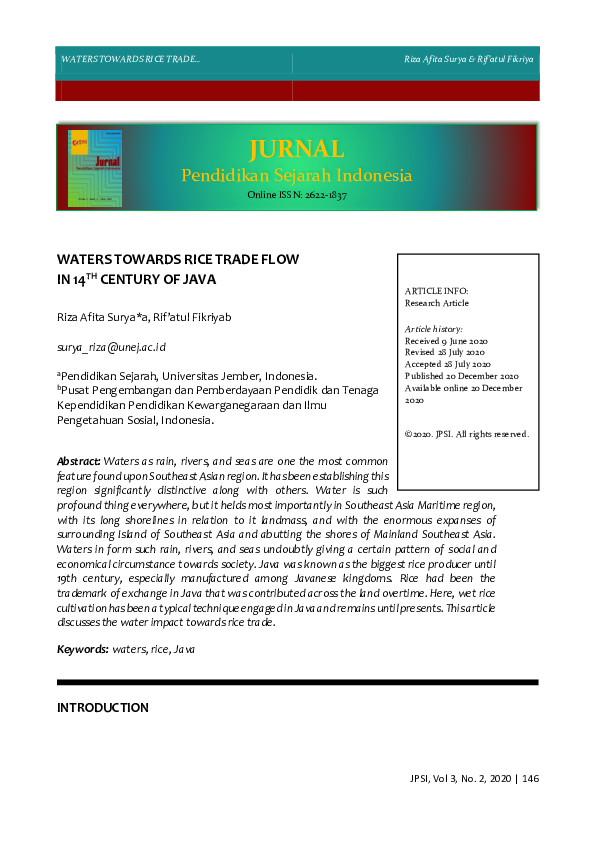 (PDF) Waters Towards Rice Trade Flow in 14TH Century of Java