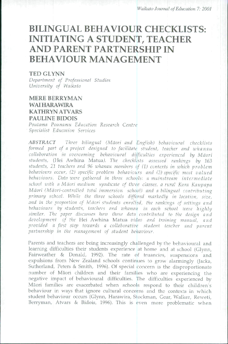 (PDF) Bilingual behaviour checklists: Initiating a student, teacher and ...