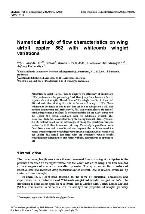 (PDF) Numerical study of flow characteristics on wing airfoil eppler ...