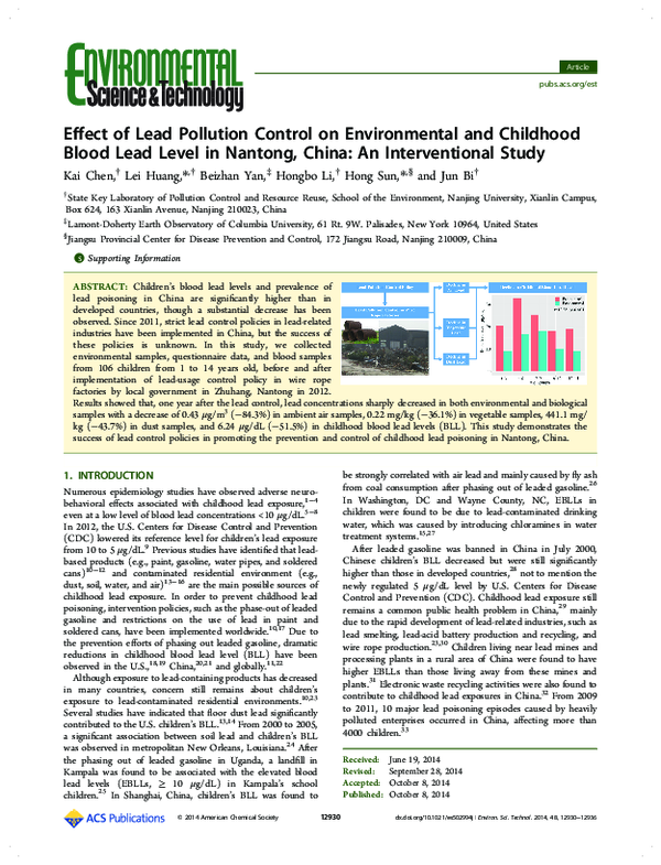 (PDF) Effect of lead pollution control on environmental and childhood ...