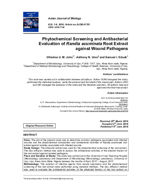 (PDF) Phytochemical Screening and Antibacterial Evaluation of Randia ...