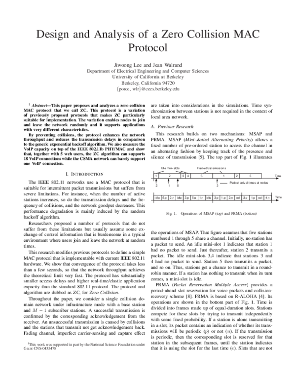 Pdf Design And Analysis Of A Zero Collision Mac Protocol