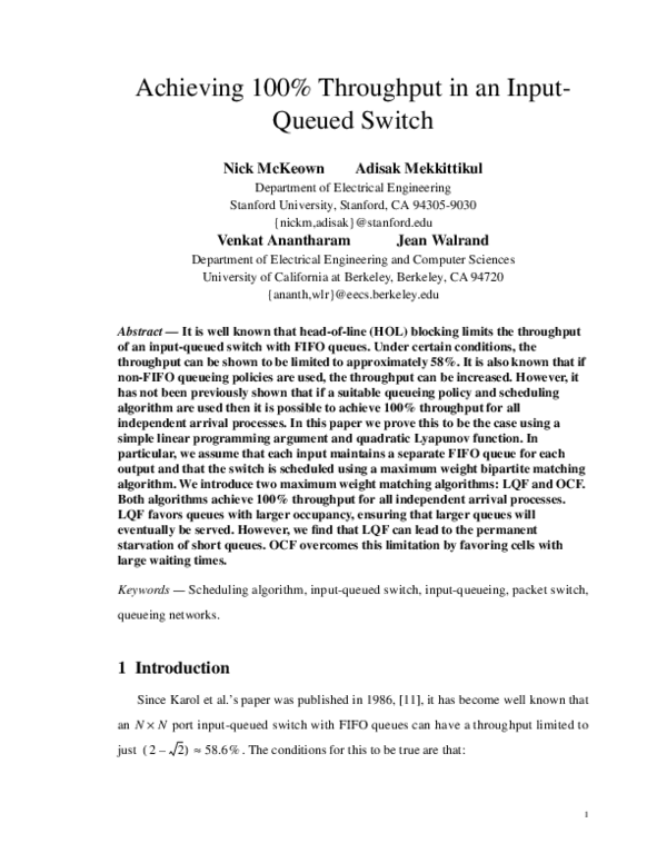 (PDF) Achieving 100% throughput in an input-queued switch
