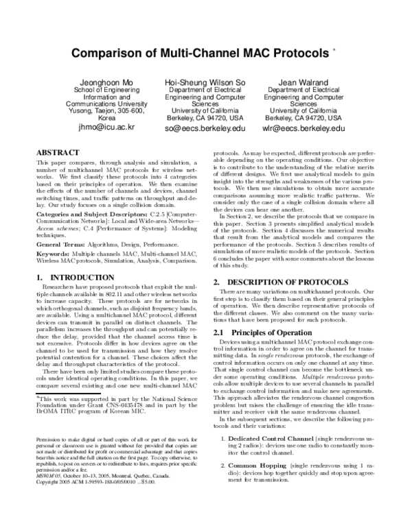 (PDF) Comparison of multi-channel MAC protocols
