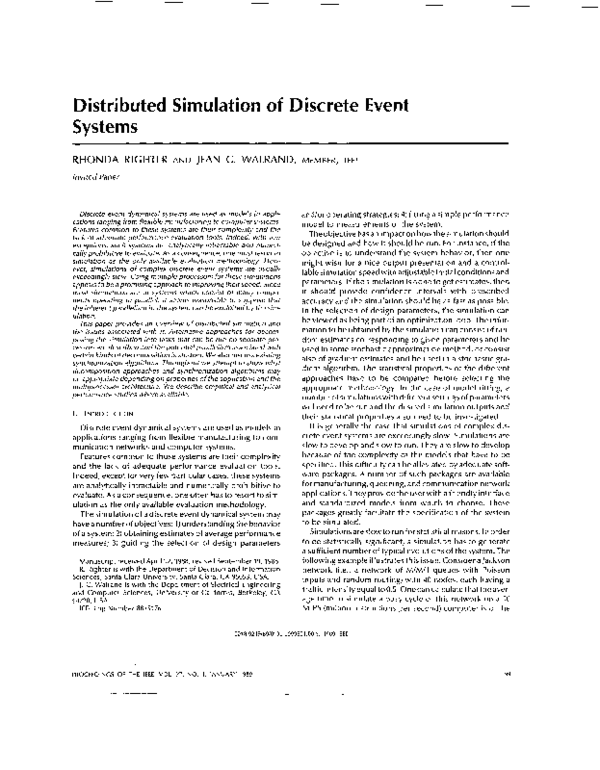 Pdf Distributed Simulation Of Discrete Event Systems Jean Walrand