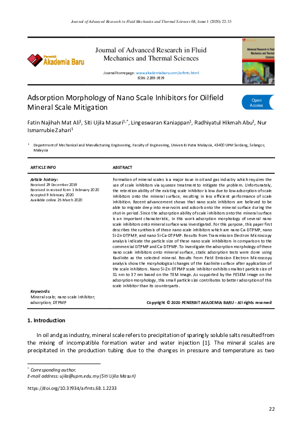 (PDF) Adsorption Morphology of Nano Scale Inhibitors for Oilfield ...
